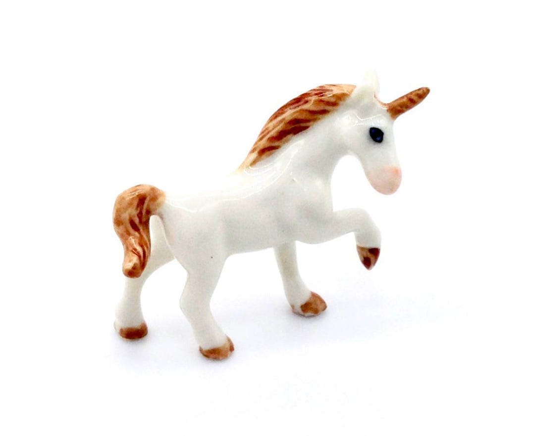 Miniature Ceramic Unicorn Horse Animal Little White Brown Figurine Tiny ...