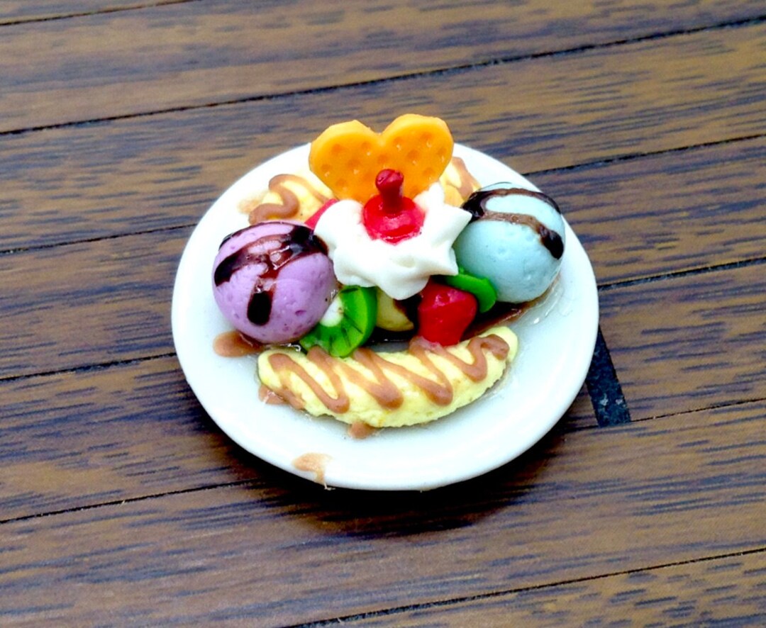 Miniature Dollhouse Ice Cream Scoops on Plate Clay Polymer Food Fimo ...