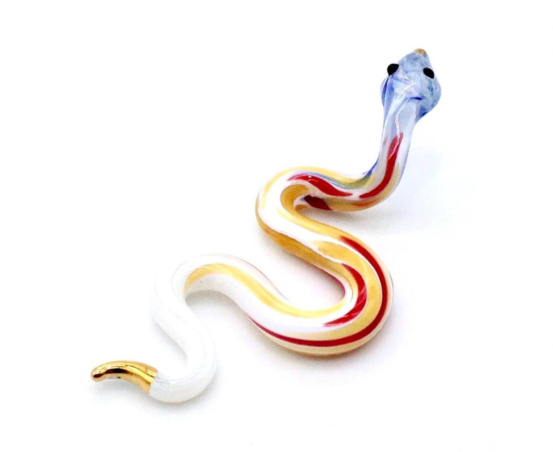 Hand Blown Glass Miniature Snake Viper Reptile Animal Blue White Yellow ...
