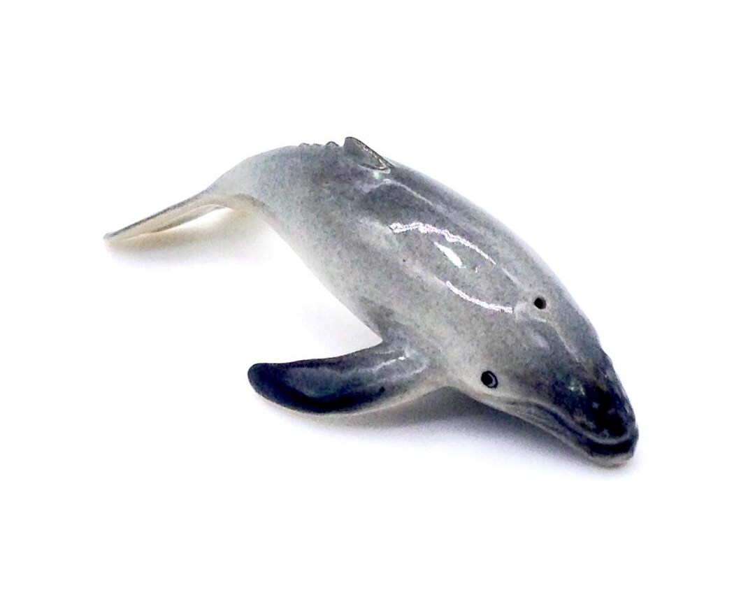 Miniature Ceramic Whale Funny Fish Sea Ocean Animal Little Light Grey ...