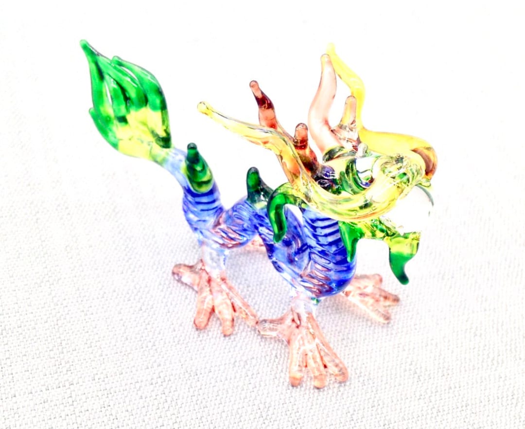 Miniature Hand Blown Glass Dragon Animal Cute Blue Green Brown - Etsy