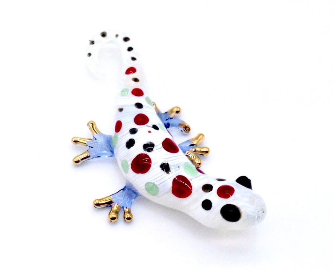 Hand Blown Glass Miniature Salamander Lizard Reptile Little Animal Grey ...
