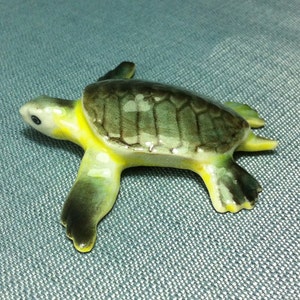 Miniature Ceramic Turtle Reptile Sea Animal Cute Little Yellow Green ...