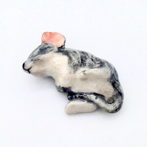 Miniature Ceramic Rat Mouse Sleeping Animal Cute Little Grey Figurine ...
