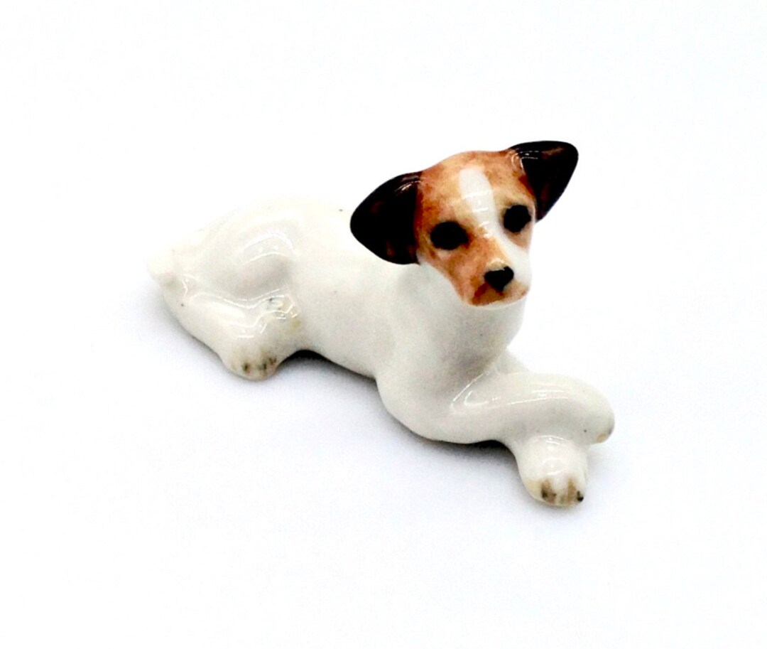Miniature Ceramic Dog Laying Jack Russell Terrier Little Animal Brown ...