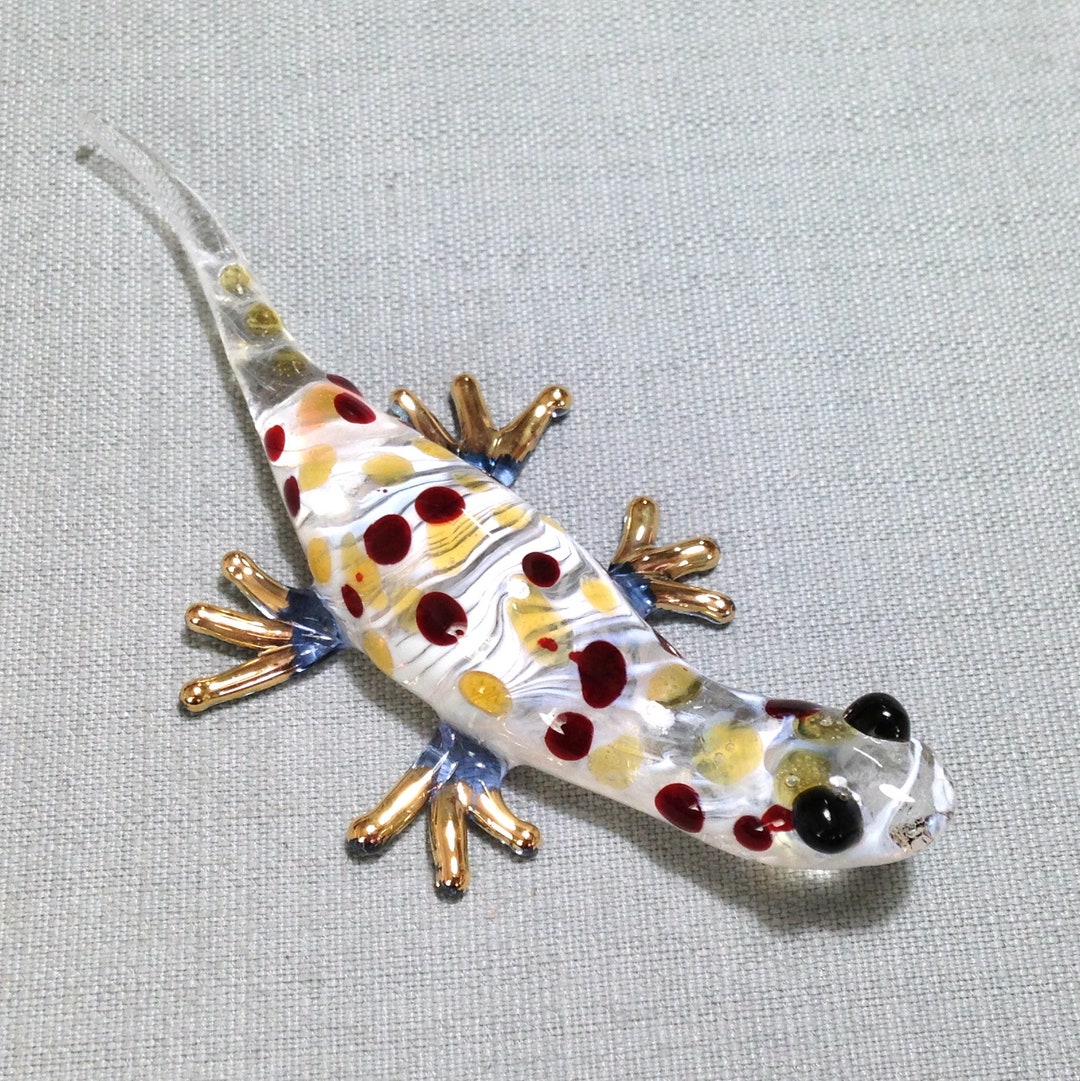 Hand Blown Glass Miniature Salamander Lizard Reptile Animal Cute Red ...