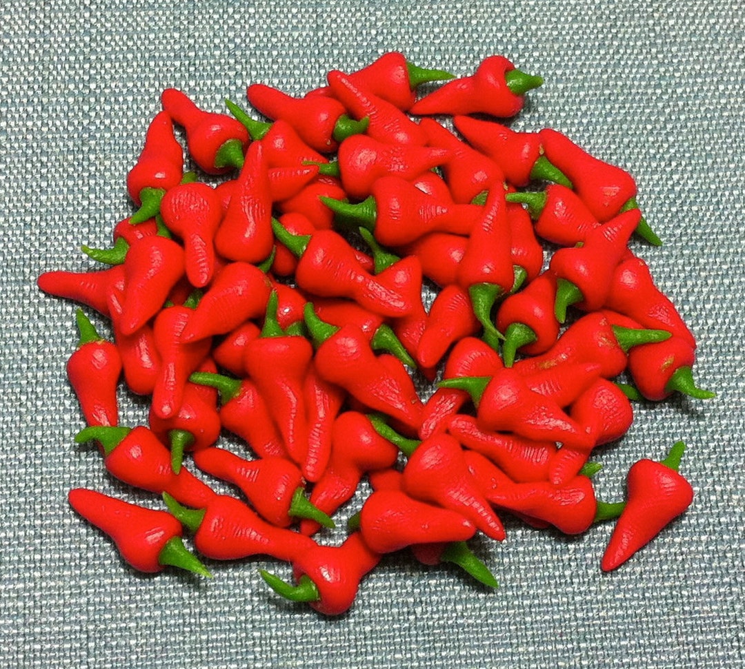 20 Miniature Dollhouse Red Chili Peppers Clay Polymer Vegetables Small ...