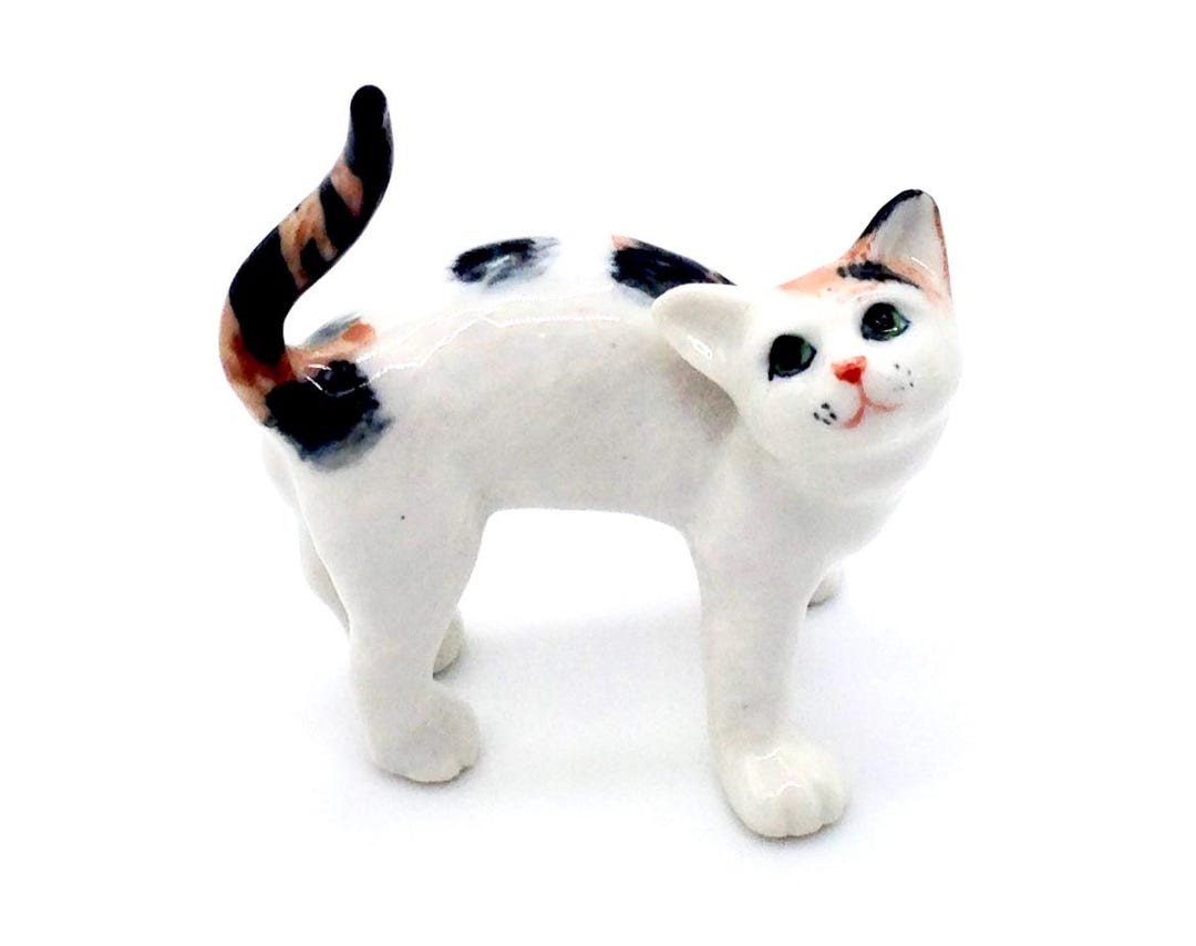 Miniature Ceramic Cat Pet Standing Animal Little White Black Orange ...