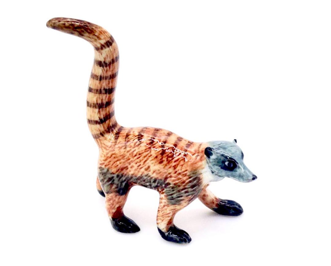 Miniature Ceramic Coati Lemur Walking Animal Cute Small Brown Grey ...