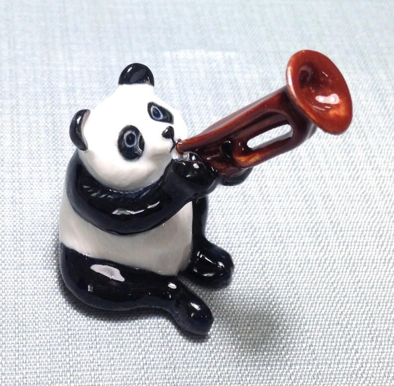 Miniature Ceramic Panda Bear Playing Music Trumpet Animal Cute - Etsy