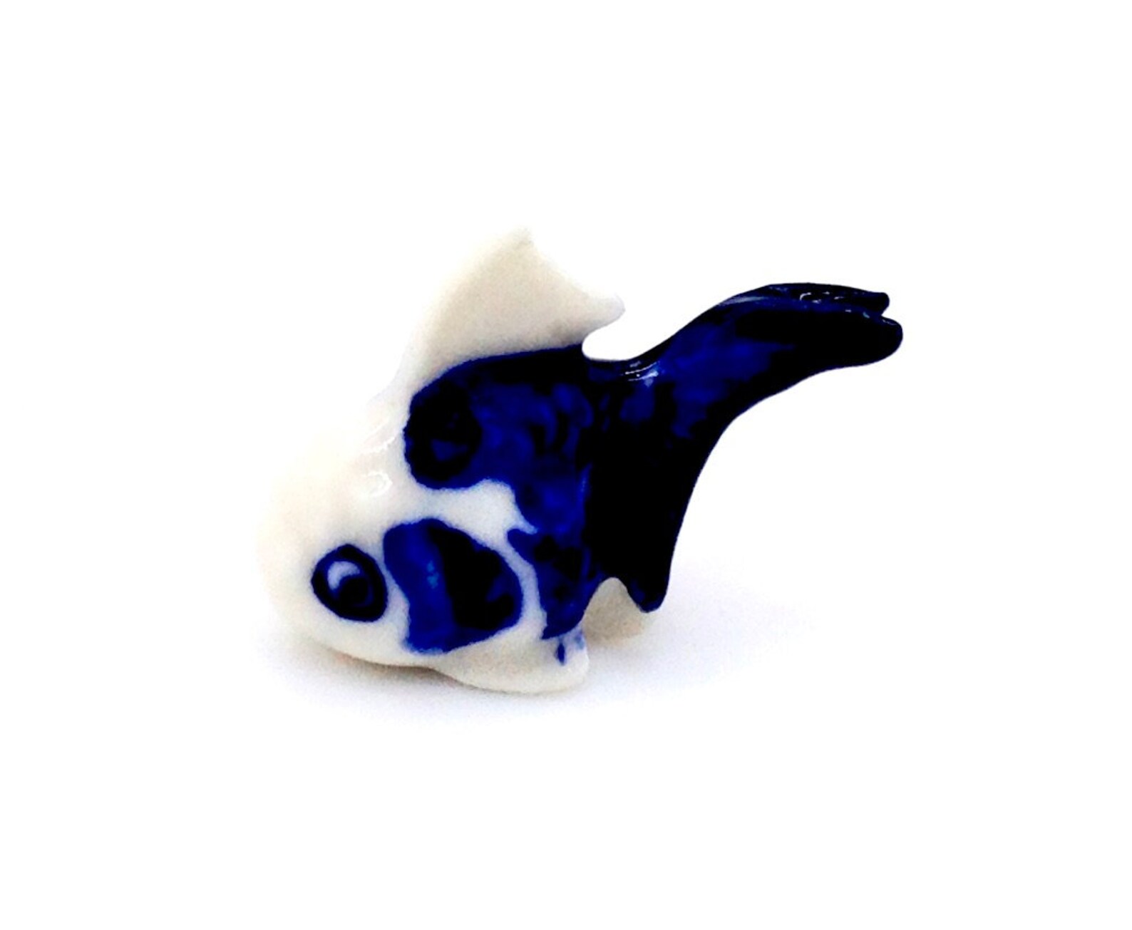 Miniature Ceramic Goldfish Fish Mini Animal Little Blue White Figurine ...