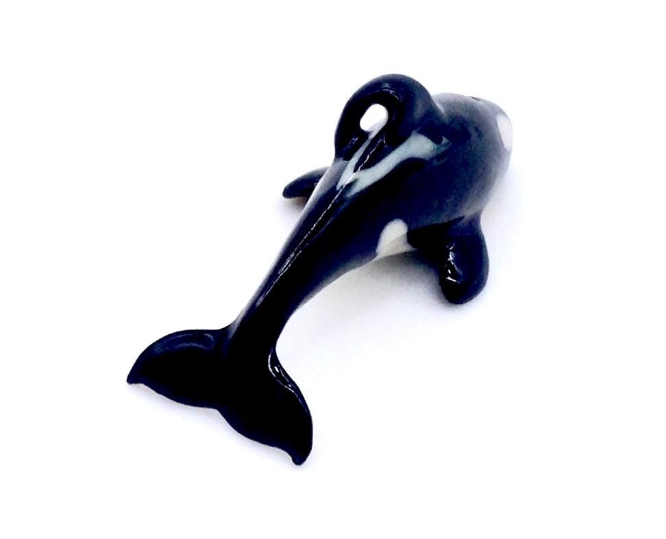Miniature Ceramic Killer Whale Orca Fish Animal Little Black White ...