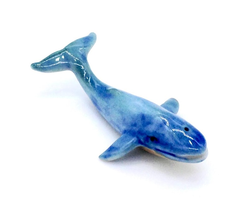 Miniature Ceramic Whale Blue Baby Fish Sea Animal Little Figurine Tiny ...