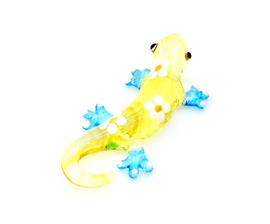 Hand Blown Glass Miniature Salamander Lizard Reptile Animal Cute Yellow ...