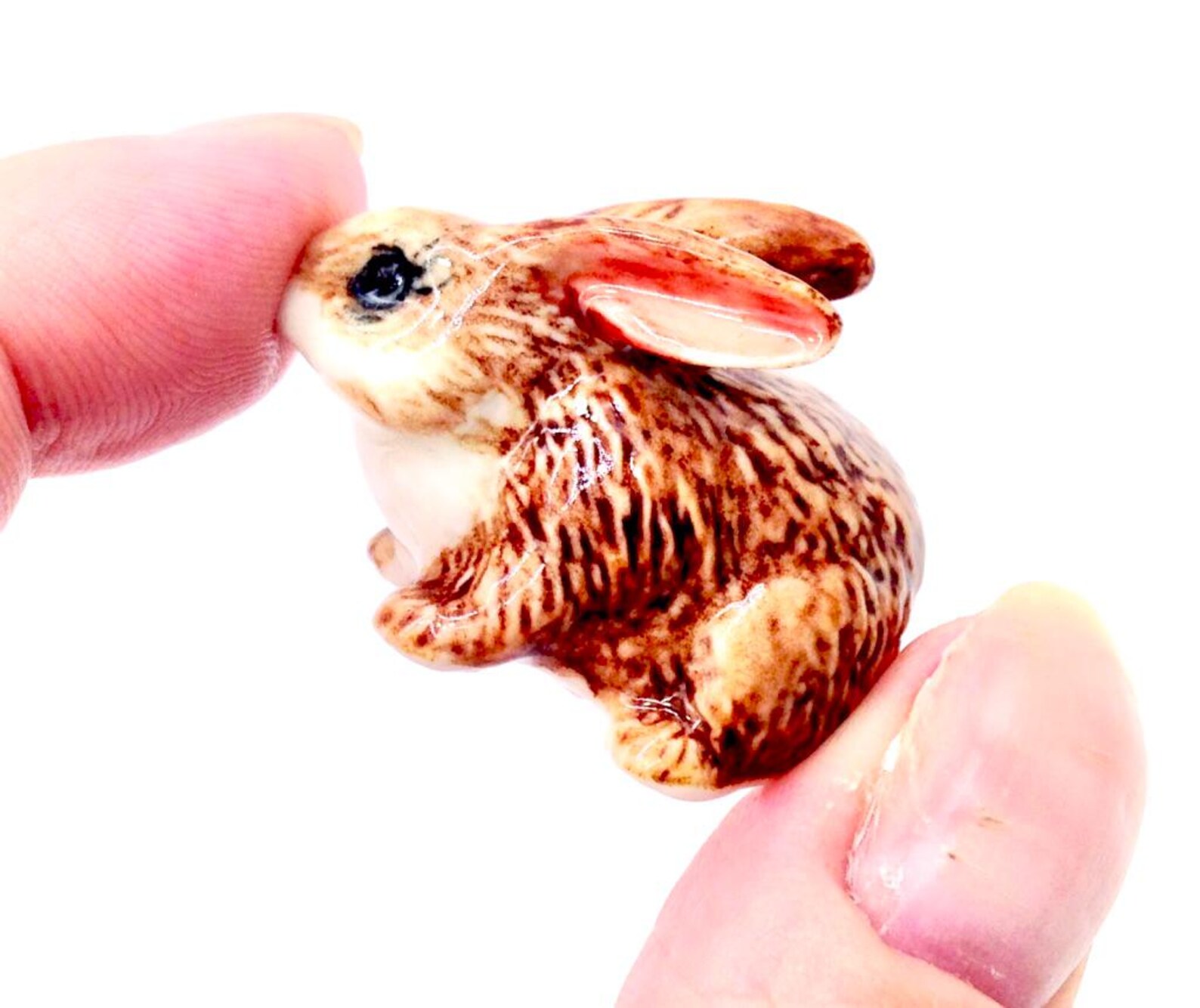 Miniature Ceramic Rabbit Bunny Animal Little Brown White Figurine Small ...