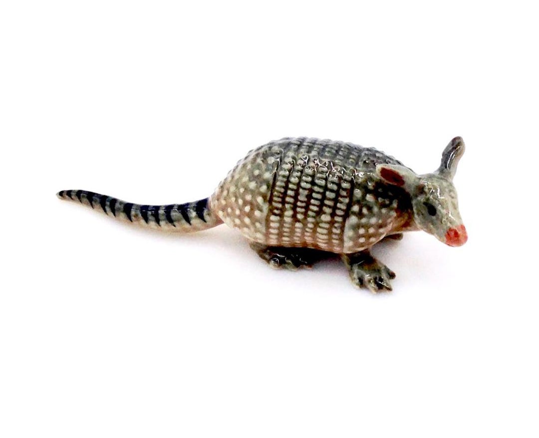 Miniature Ceramic Armadillo Funny Animal Cute Little Grey Pink Figurine ...