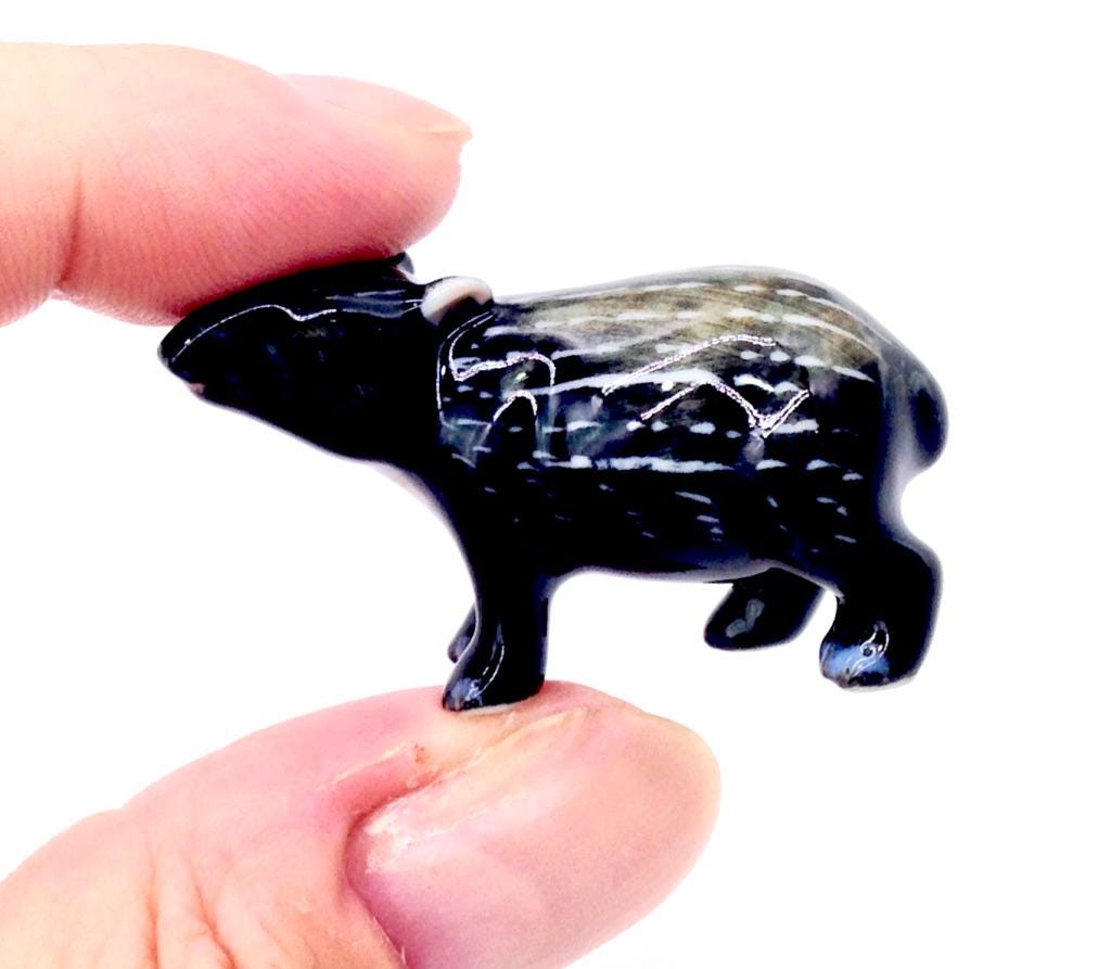 Miniature Ceramic Malayan Tapir Funny Animal Baby Little Black White ...