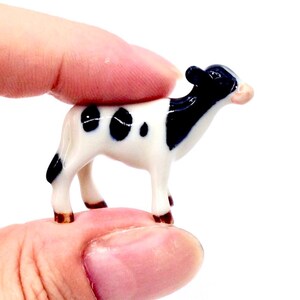 Miniature Ceramic Calf Baby Cow Animal Cute Little Black White Brown ...