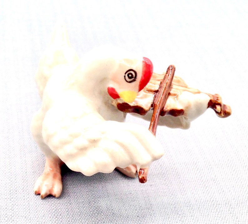 Miniature Ceramic Hen Chicken Playing Violin Music Animal Cute - Etsy