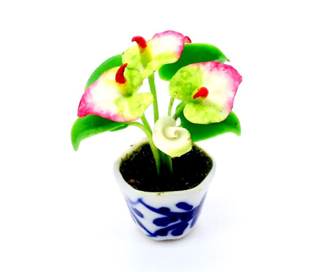 Artificial Miniature Dollhouse Flower Plant Anthurium Clay Polymer Fimo ...