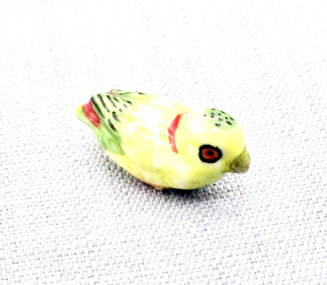 Miniature Ceramic Parrot Exotic Animal Cute Little Yellow Green ...