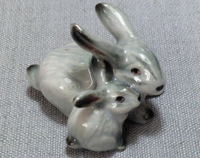 Miniature Ceramic Rabbit Family Bunny Animal Cute Little Funny - Etsy
