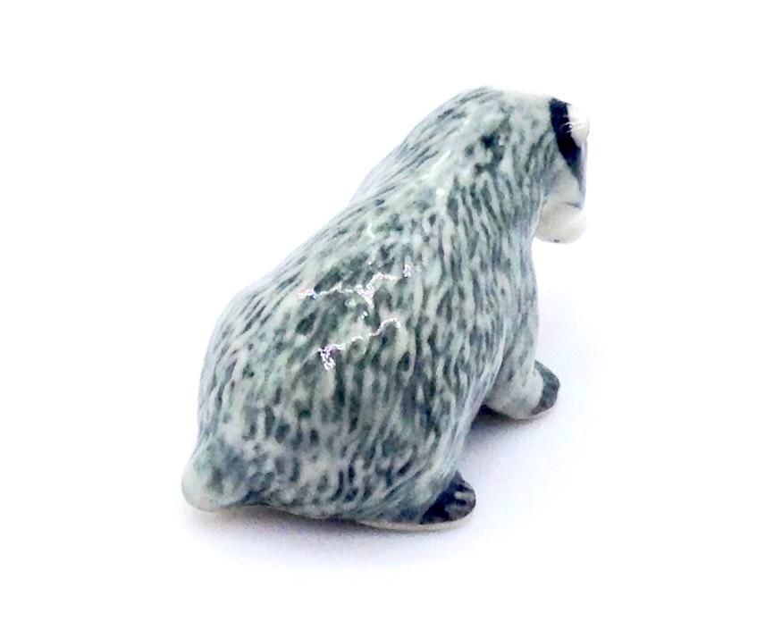 Miniature Ceramic Badger Sitting Animal Cute Little Grey White Black ...