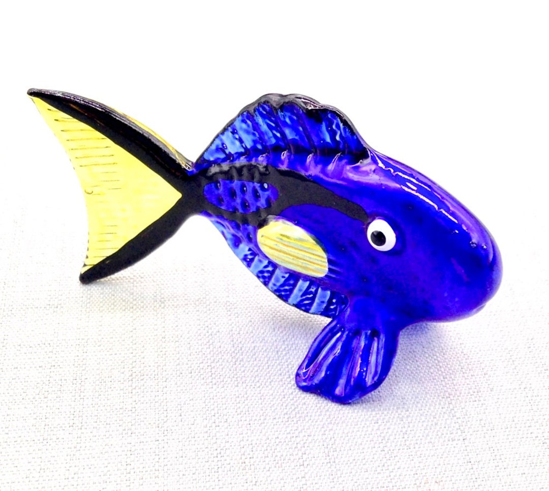 Hand Blown Glass Miniature Exotic Fish Sea Animal Cute Blue Yellow ...