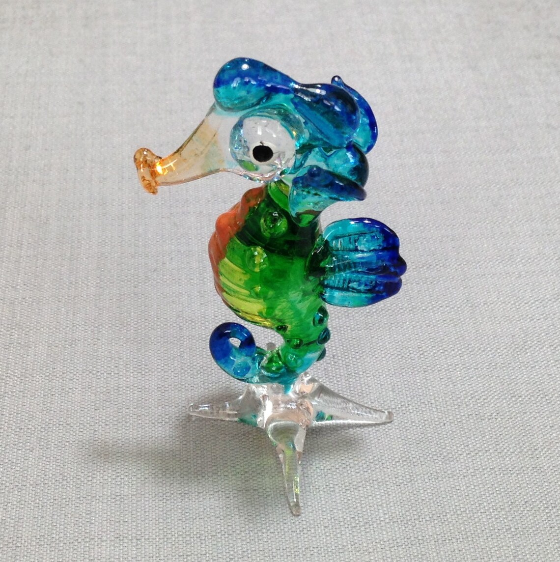 Hand Blown Glass Seahorse Sea Animal Cute Blue Green Orange | Etsy