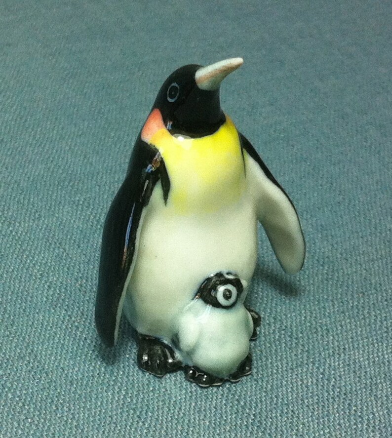 Miniature Ceramic Penguin Family Mom Baby Bird Animal Cute | Etsy