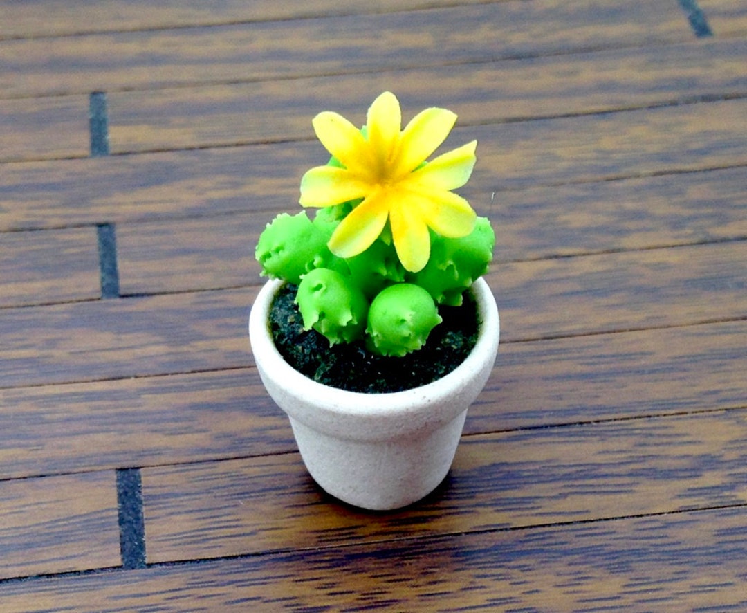 Artificial Miniature Dollhouse Cactus Plant Flowers Tree Green Clay ...