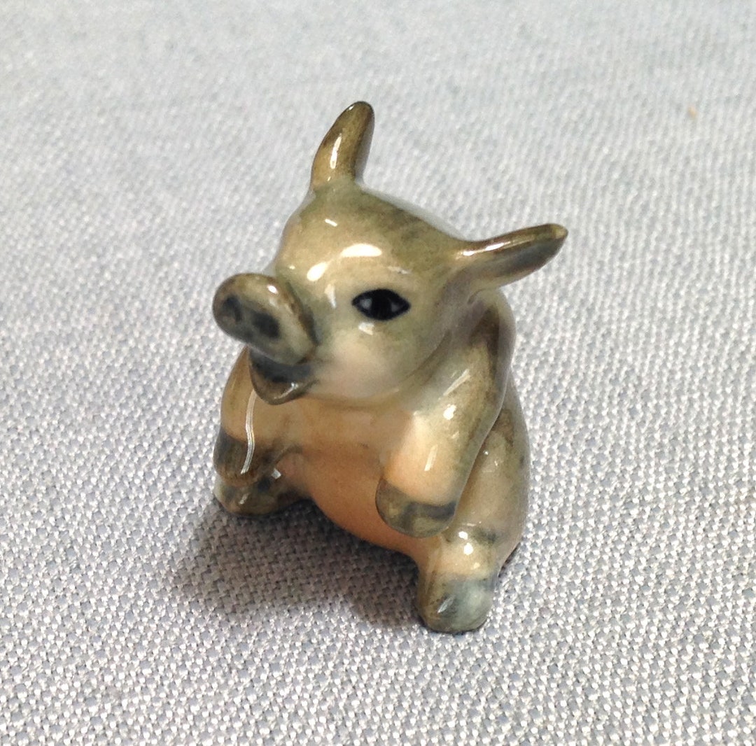 Miniature Ceramic Pig Pork Piglet Animal Cute Little Grey Brown ...
