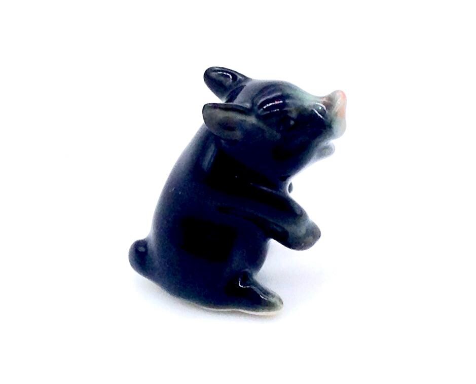 Miniature Ceramic Pig Pork Piglet Animal Little Black Pink Figurine ...