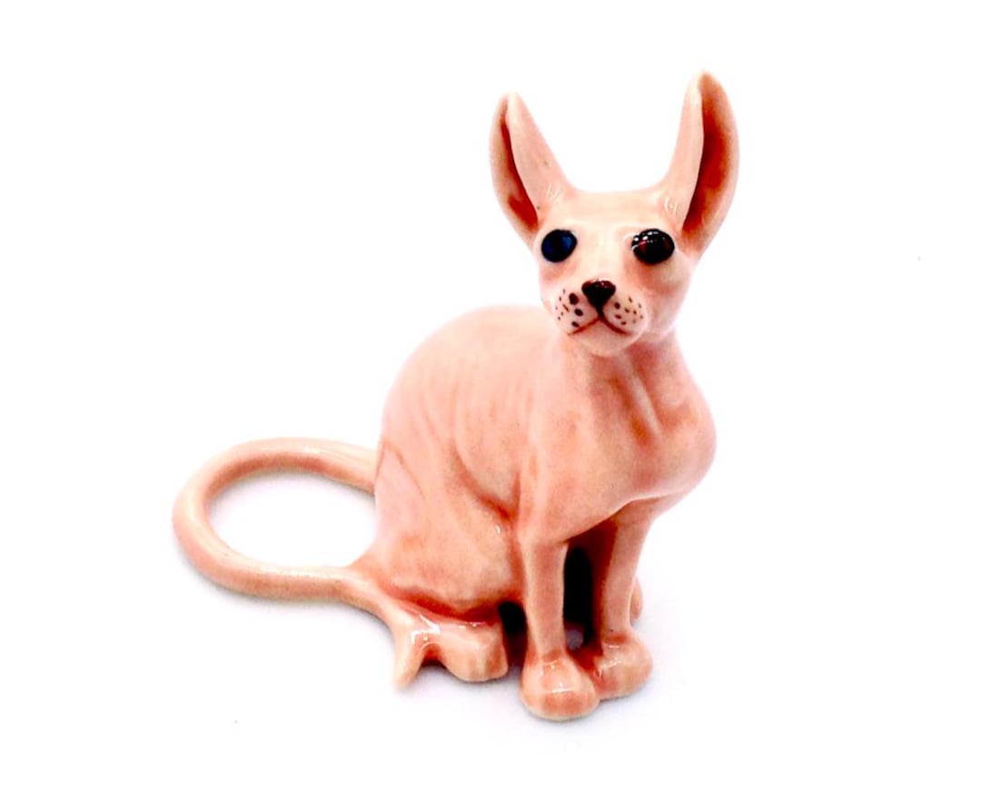 Miniature Ceramic Sphynx Cat Kitty Sitting Animal Little Pink Figurine ...