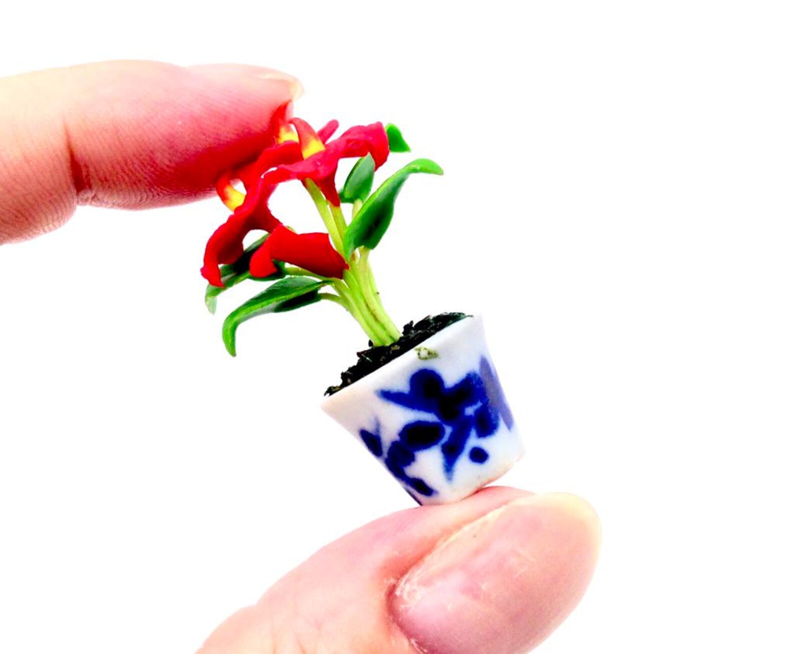Miniature Dollhouse Artificial Flower Plant Anthurium Red Clay Polymer ...