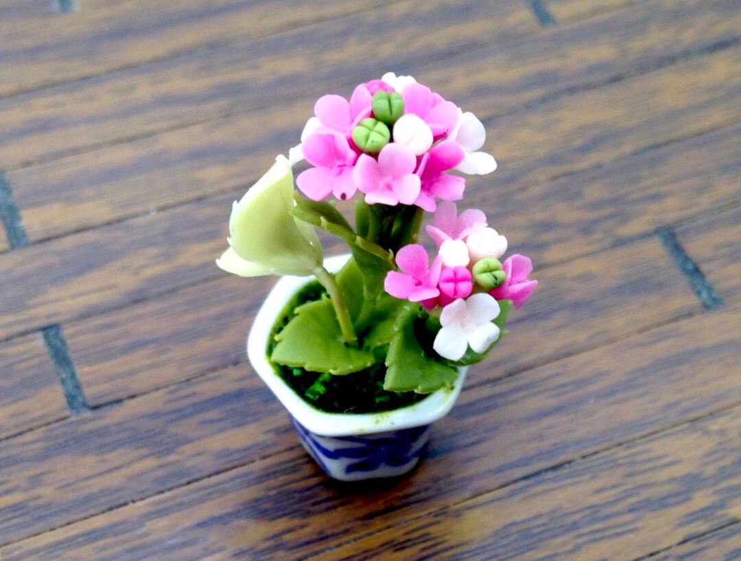 Miniature Dollhouse Artificial Flower Plant Hydrangea Pink Clay Polymer ...