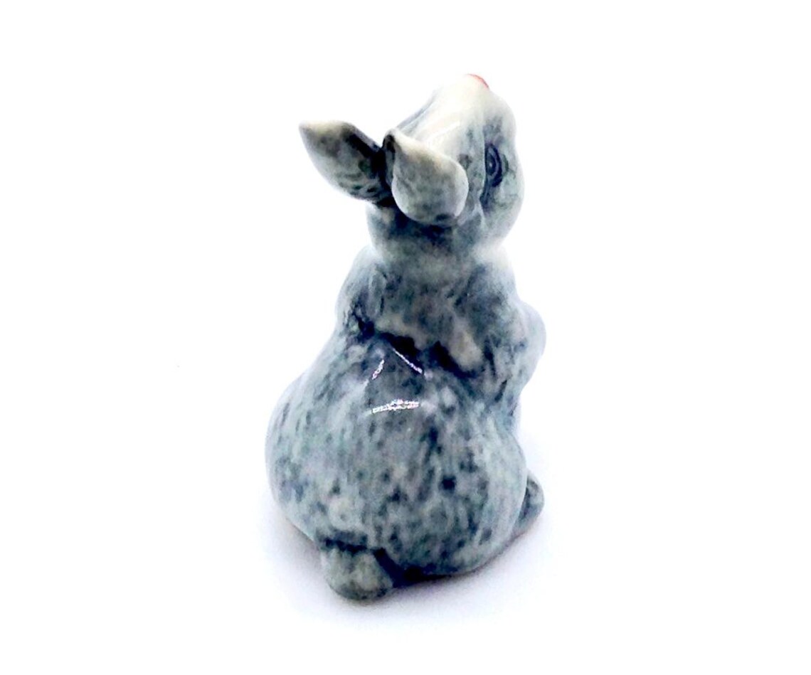 Miniature Ceramic Rabbit Bunny Standing Animal Little Grey White ...