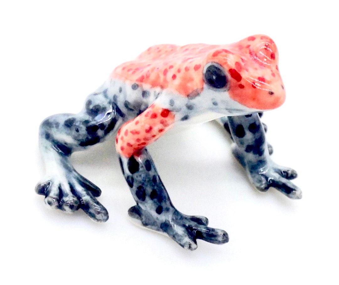 Miniature Ceramic Frog Toad Sitting Animal Reptile Little Red Grey ...