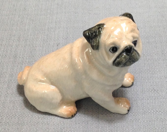 Miniature Ceramic Dog Pug Sitting Pet Animal Funny Cute Little Small ...