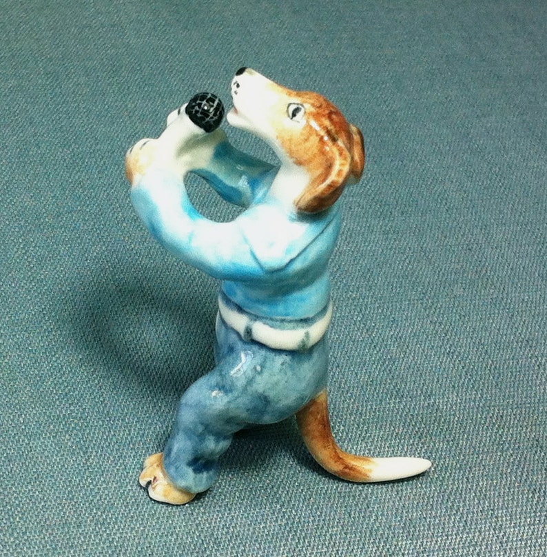 Miniature Ceramic Dog Animal Singer Musician Sing Cute Little - Etsy