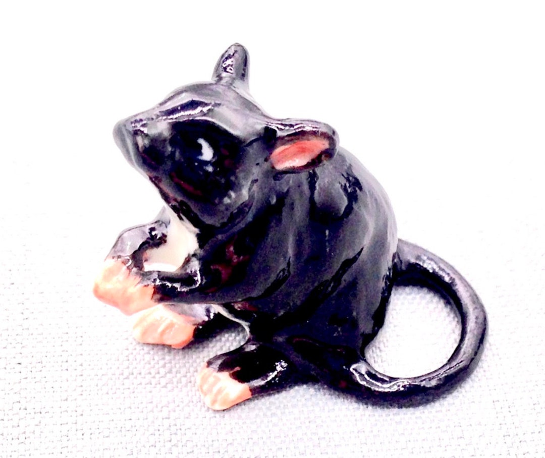 Miniature Ceramic Rat Mouse Mice Animal Cute Small Tiny Black Pink ...