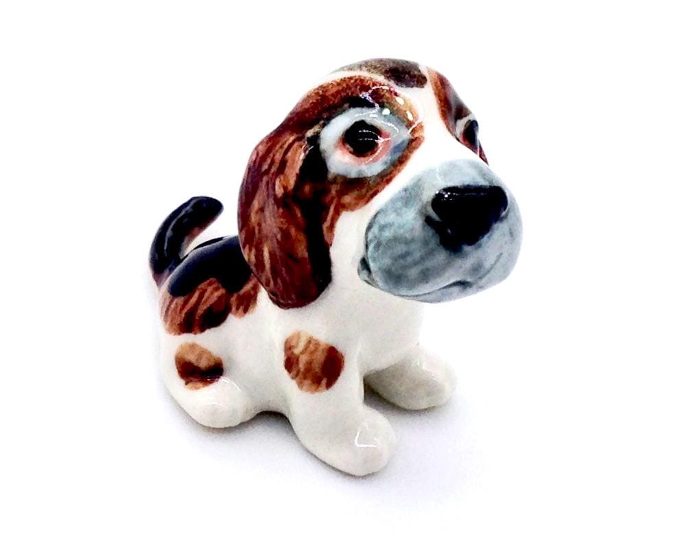 Miniature Ceramic Dog Beagle Puppy Sitting Animal Little Brown White ...