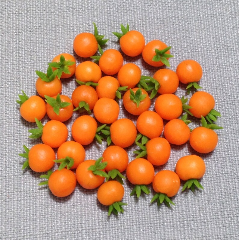 20 Miniature Cherry Tomatoes Clay Polymer Orange Green Tomato | Etsy