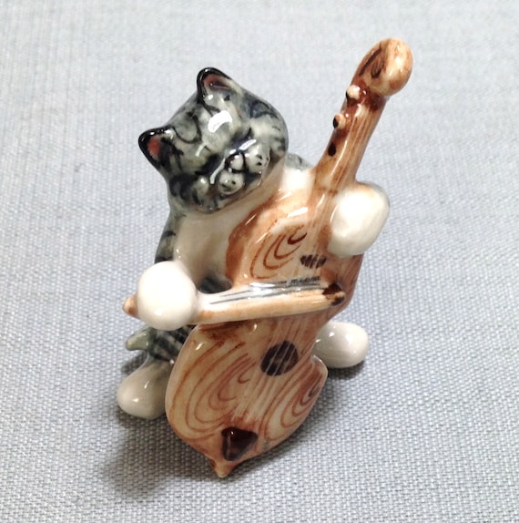 Miniature Ceramic Cat Kitty Playing Cello Animal Music Cute | Etsy