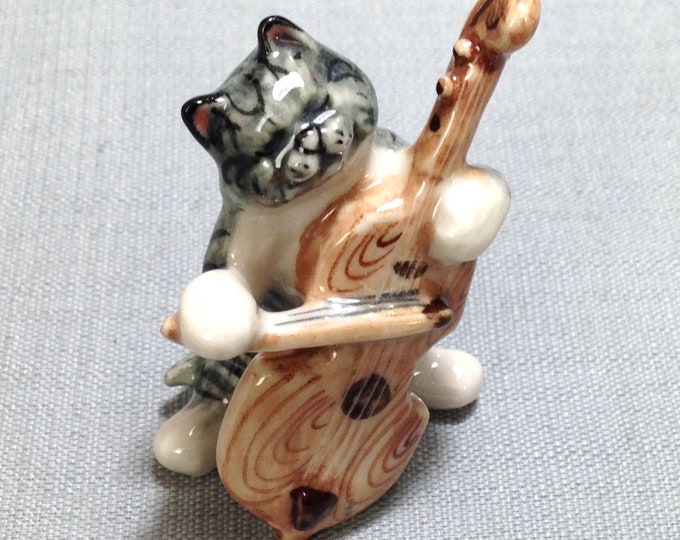 Miniature Ceramic Cat Kitty Playing Cello Animal Music Cute - Etsy