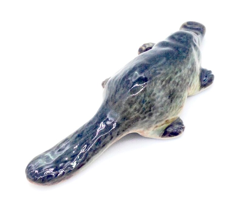 Miniature Ceramic Platypus River Animal Little Brown Beige Figurine ...