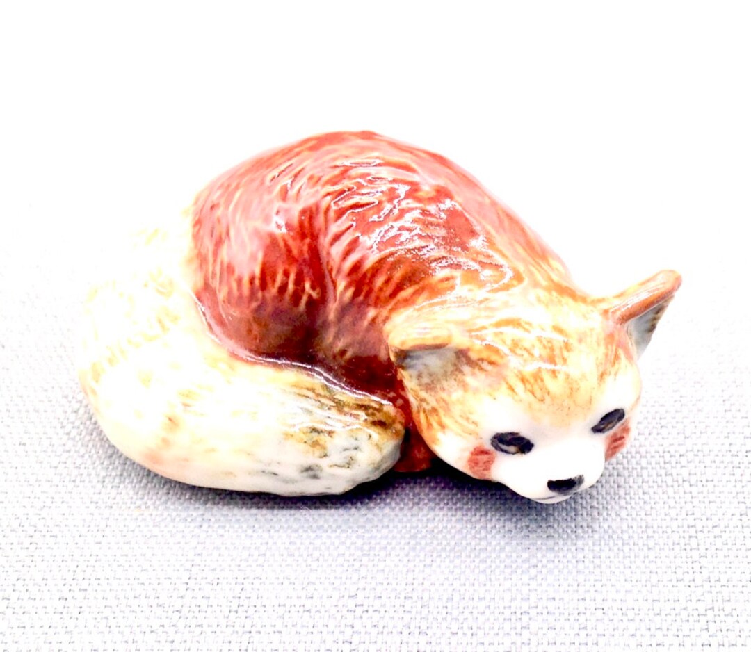 Miniature Ceramic Red Lesser Panda Cat Bear Animal Cute Little Brown ...