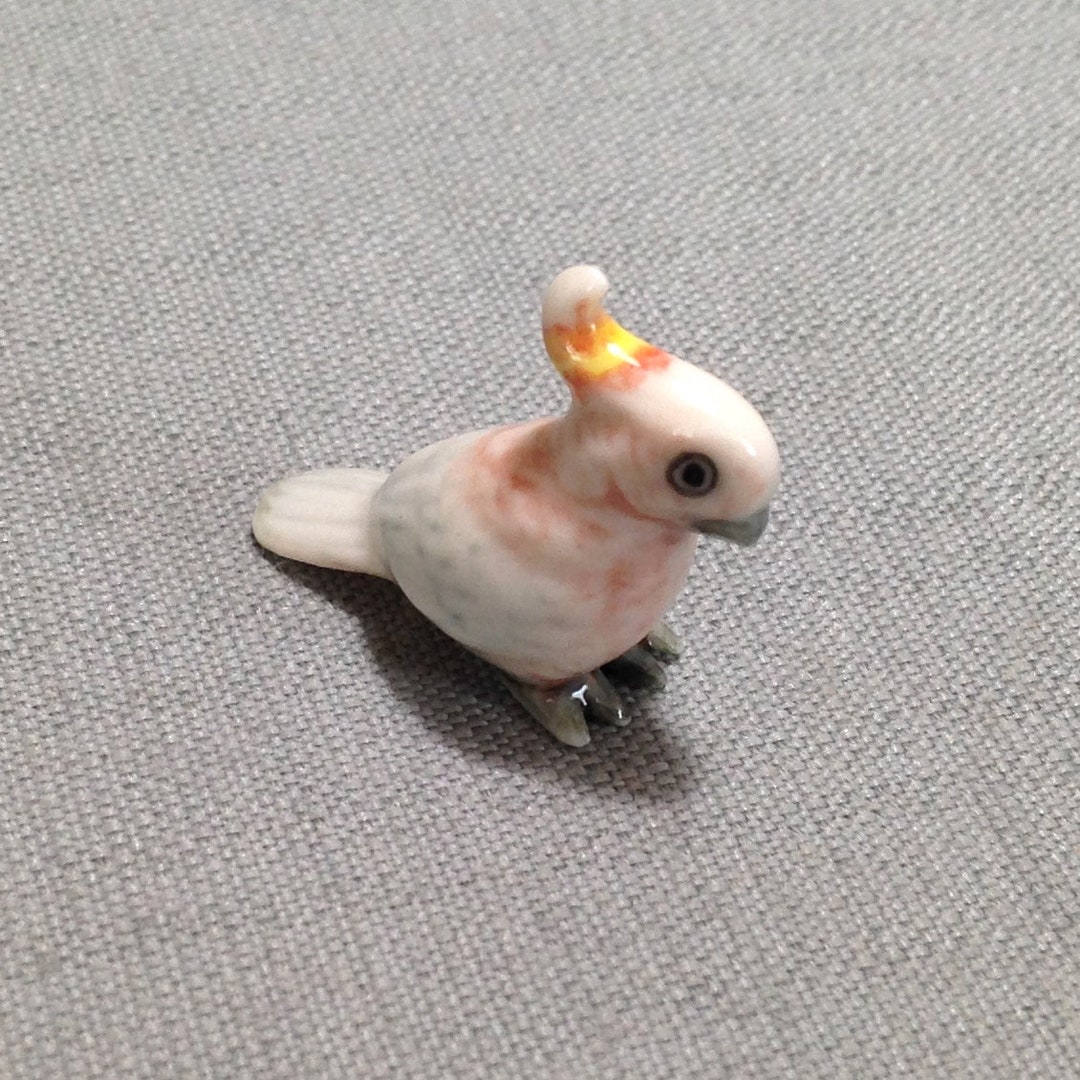 Miniature Ceramic Cockatoo Exotic Bird Animal Cute Little Pink White ...