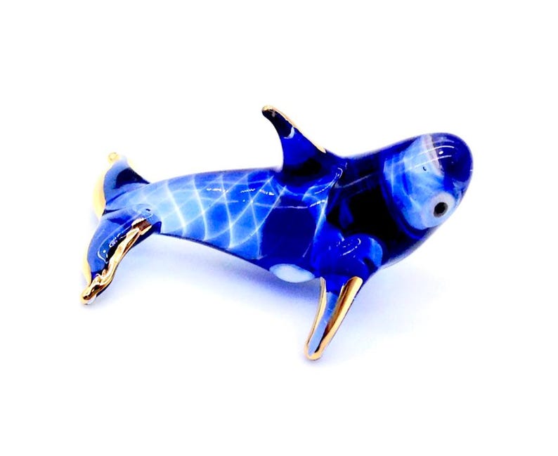 Orca Miniature Glass Killer Whale Animal Little Blue White Figurine ...