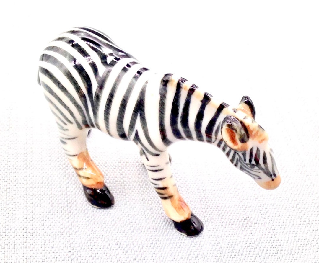 Miniature Ceramic Zebra Stripes Horse Animal Cute Little Black White ...